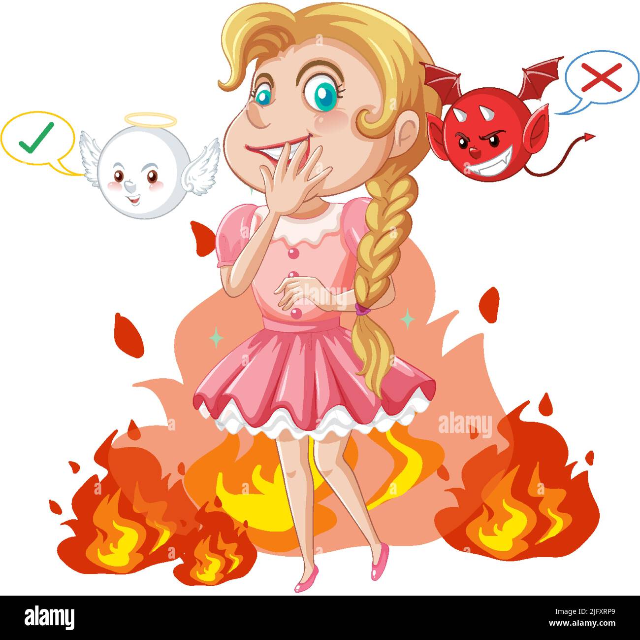 Cartoon character with devil and angel fighting in thought illustration ...