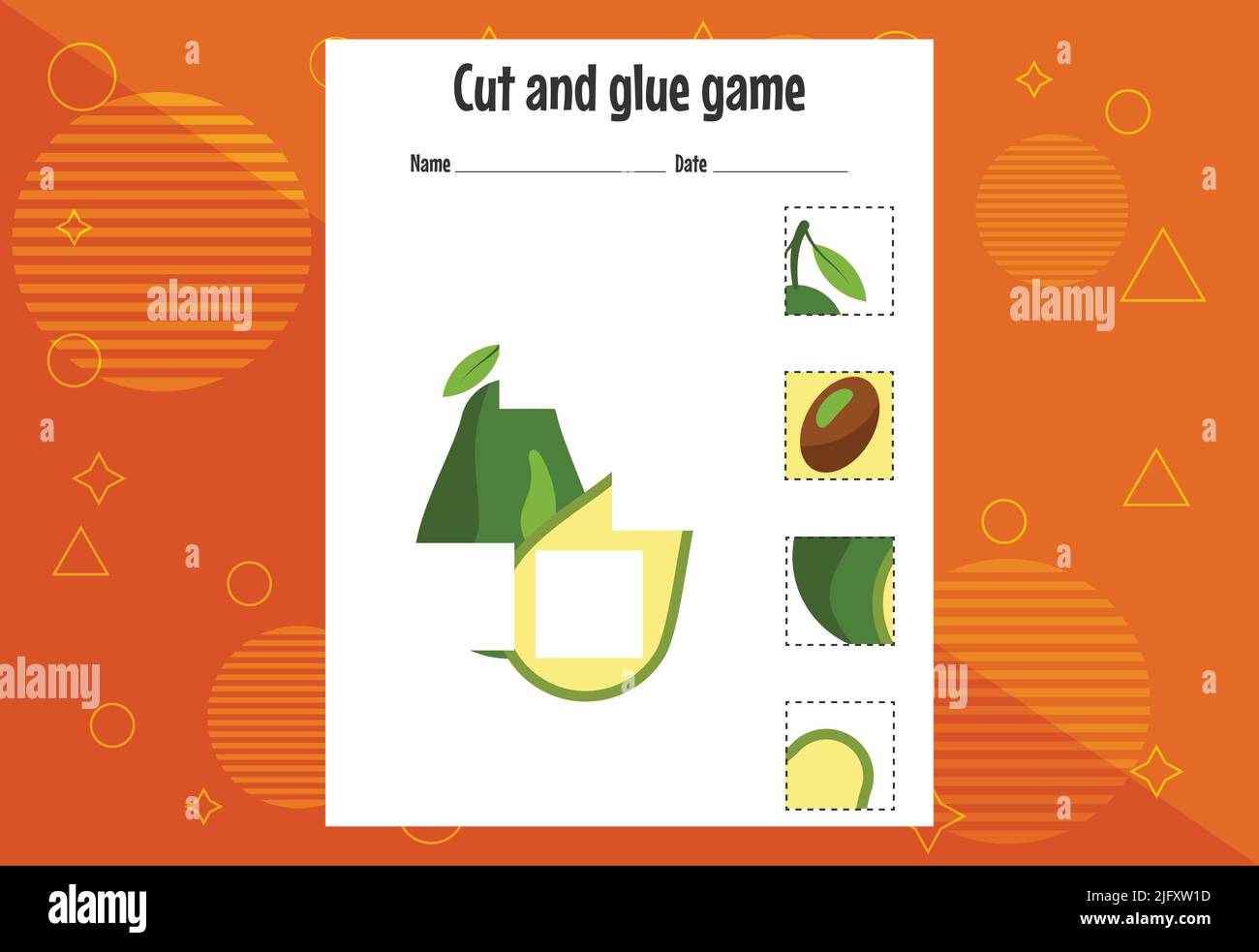 Cut and glue game for kids with fruits. Cutting practice for ...
