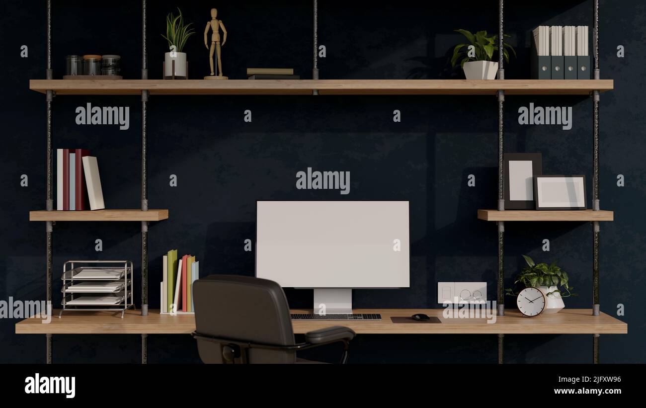 Modern home office workplace interior design with PC computer white ...