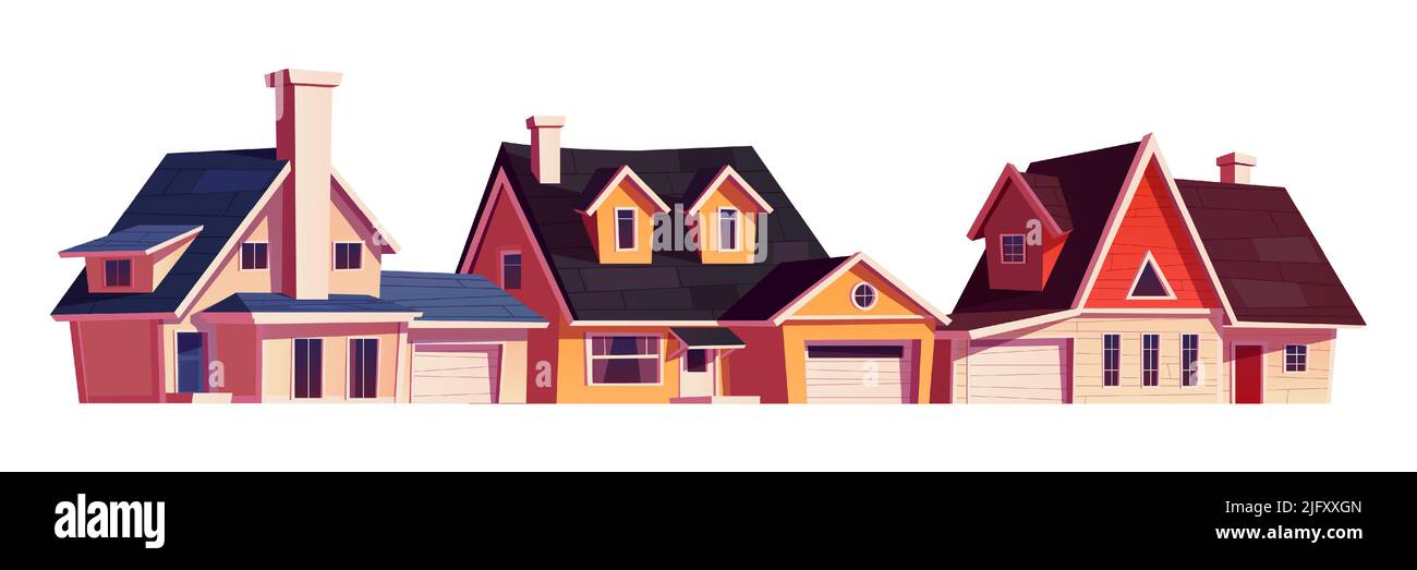 Suburban houses exterior, residential buildings front. Vector cartoon ...