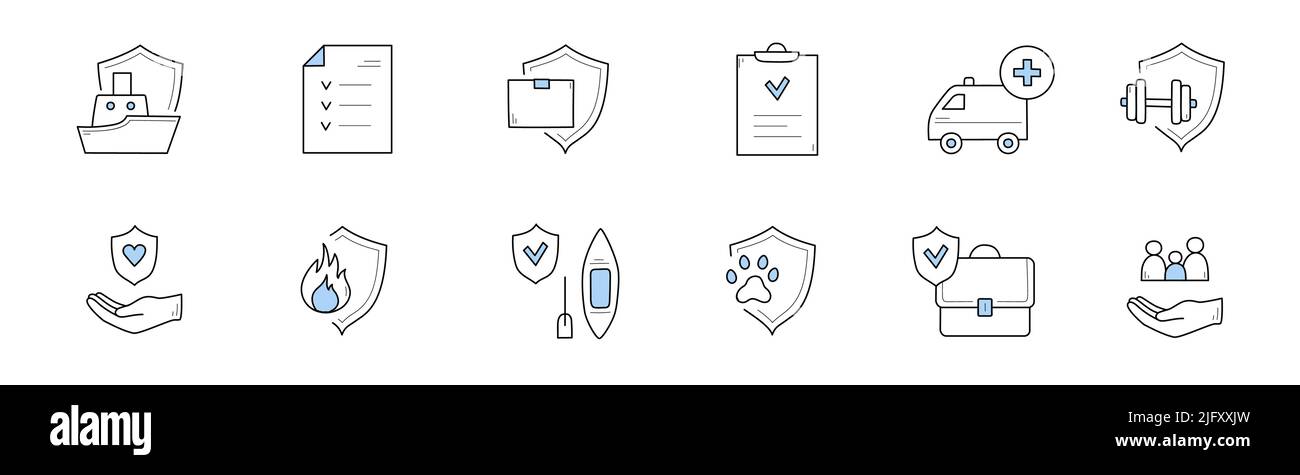 Insurance service doodle icons. Vector signs health, life property ...