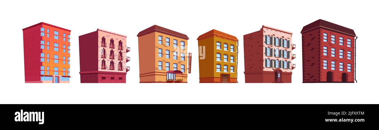 Building cartoon vector isolated illustrations. City landscape elements ...