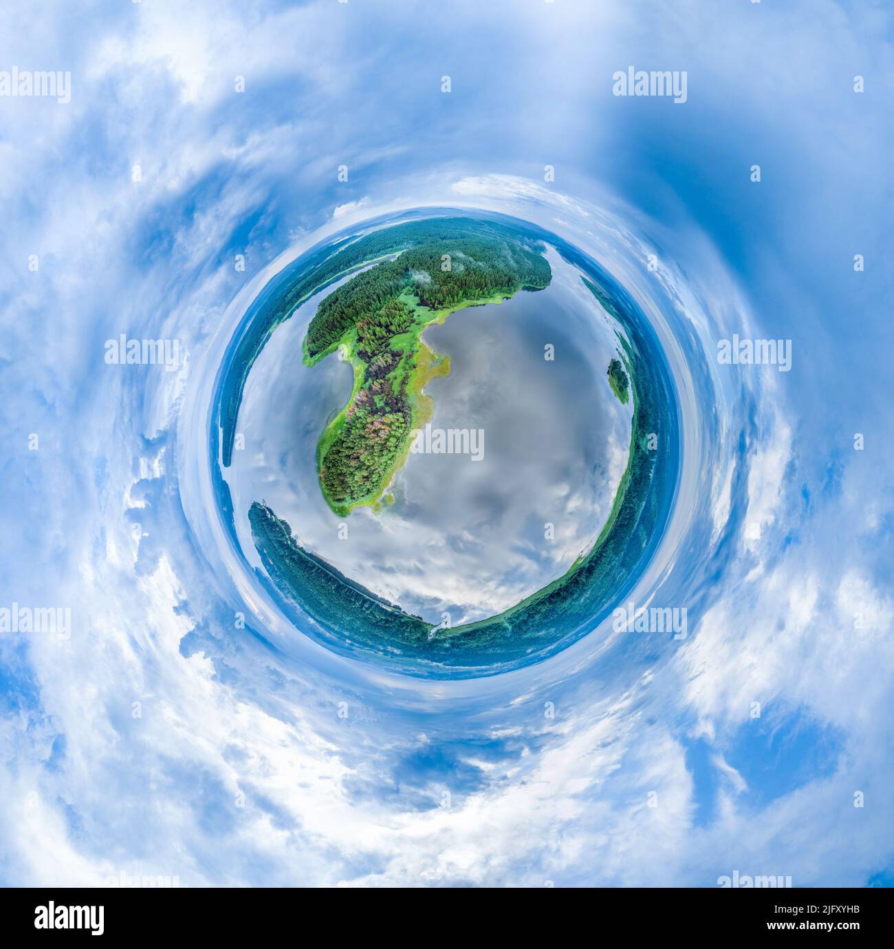 Big lake system in bright sun light, aerial landscape. Recreation ...