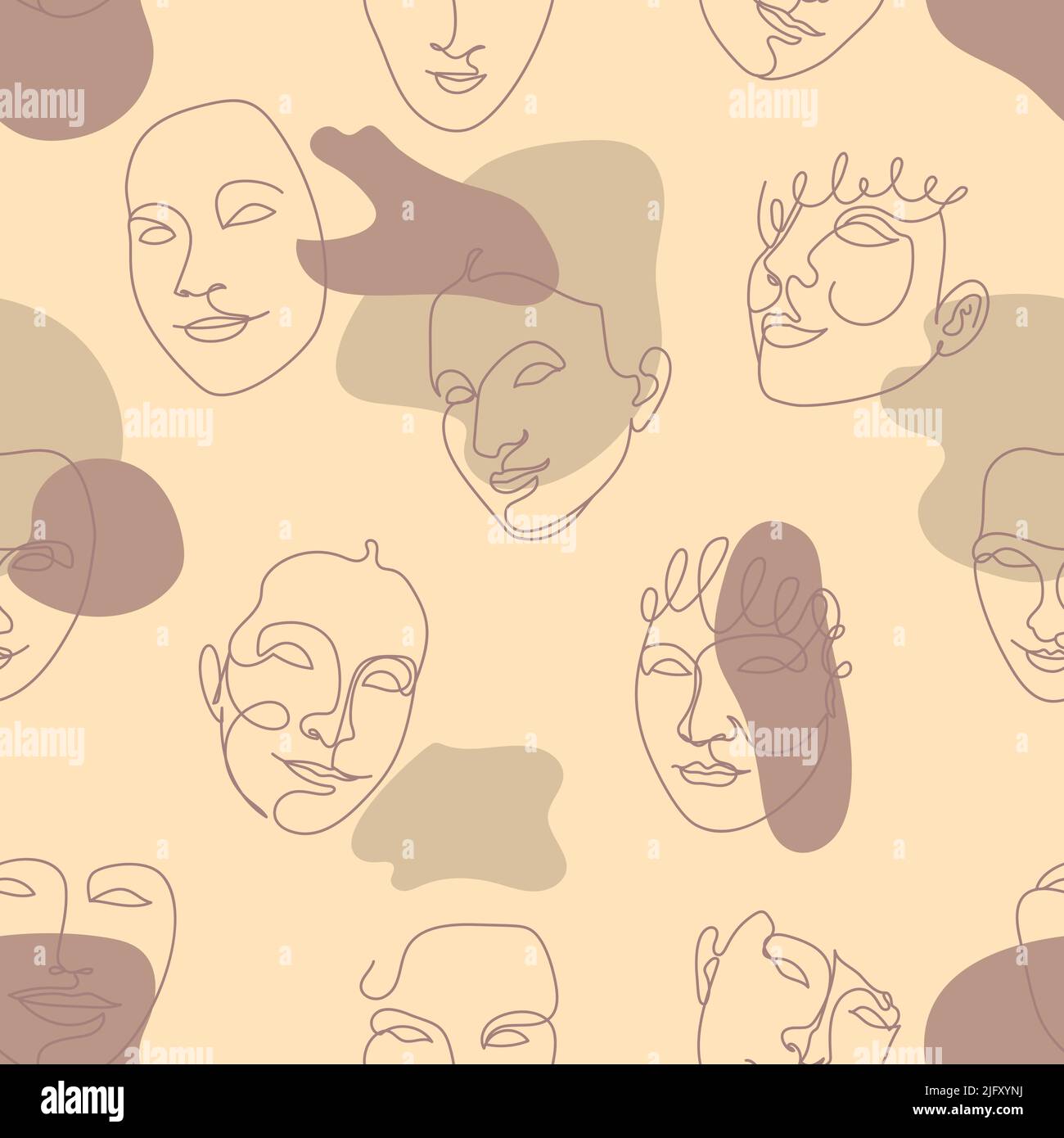 Seamless pattern with one single line drawings of female face and ...