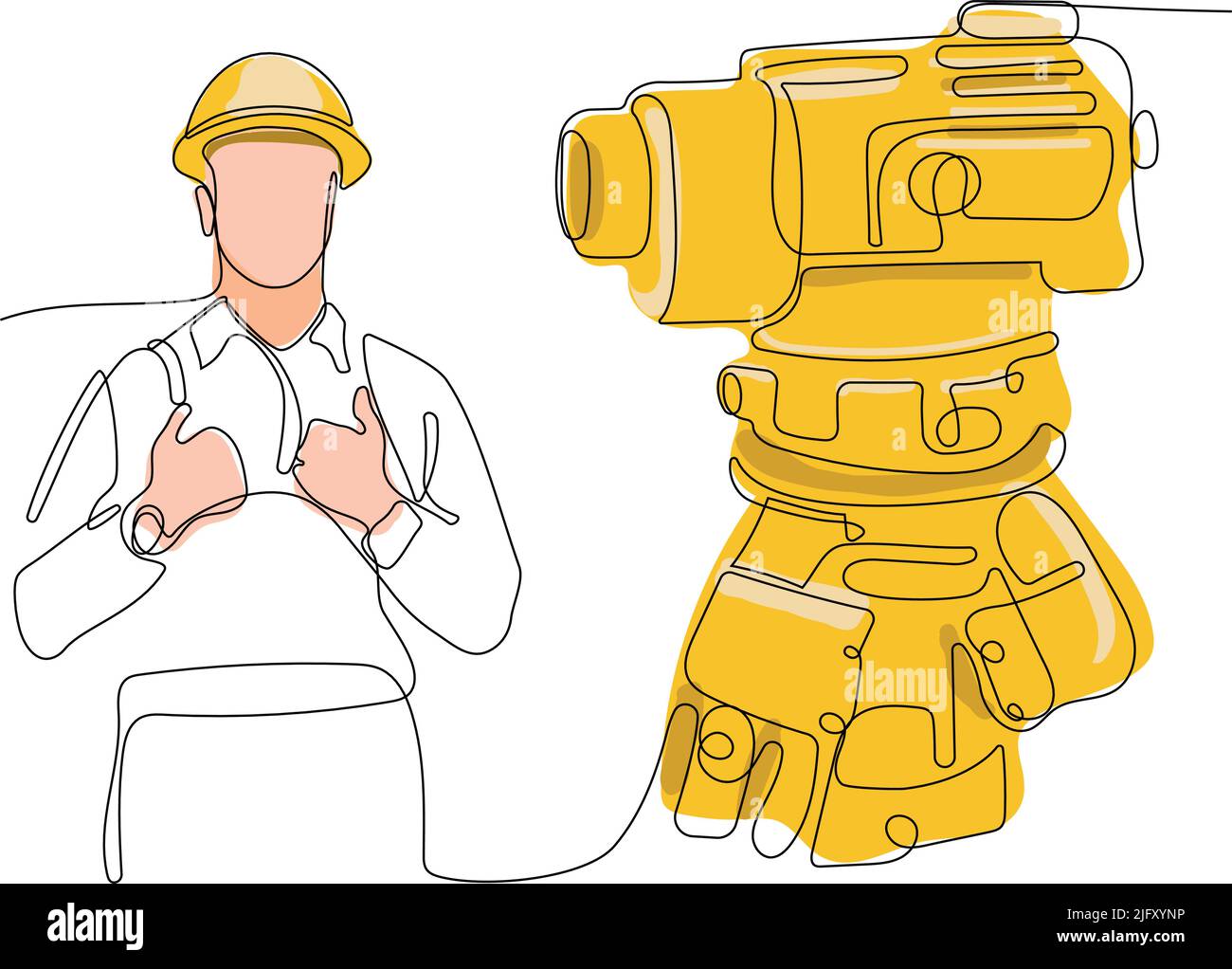 Caucasian worker with helmet on head using tablet Stock Vector Image ...
