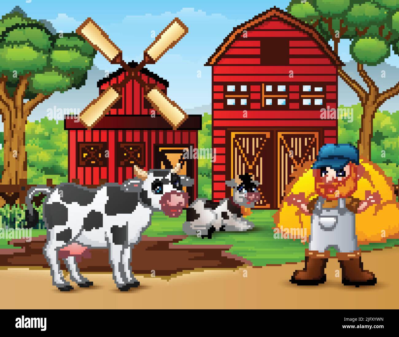 Cartoon farmer wheat land Stock Vector Images - Alamy