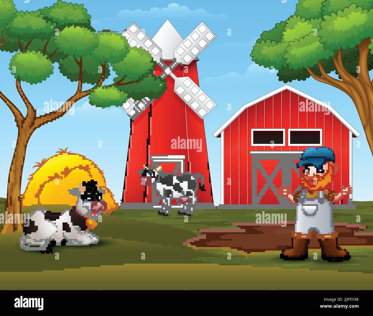 Cartoon farmer wheat land Stock Vector Images - Alamy