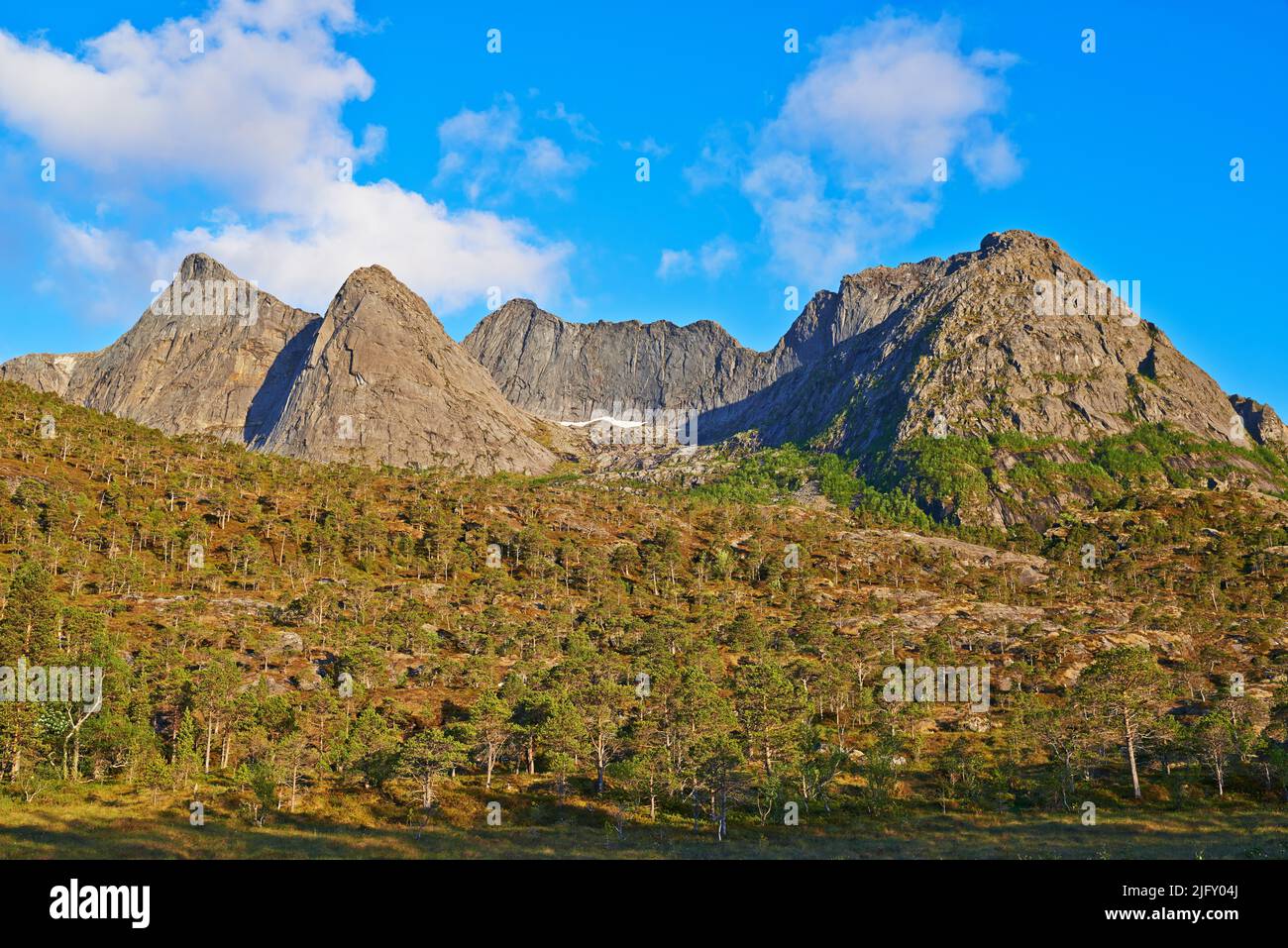 Landscape of mountains north of the polar and arctic circle in Norway ...