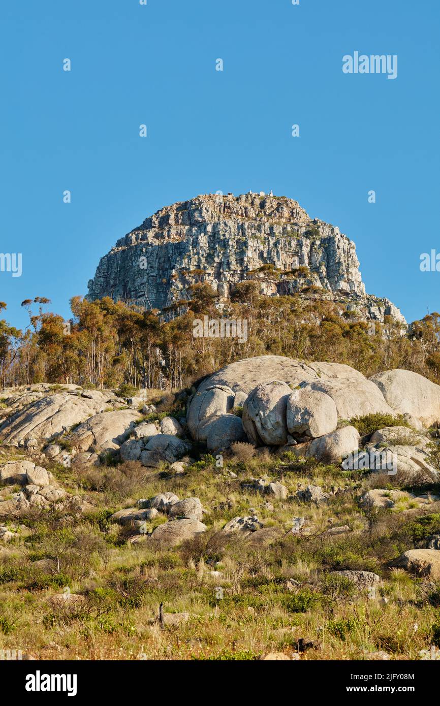 Landscape view and blue sky with copy space of Lions Head mountain in ...