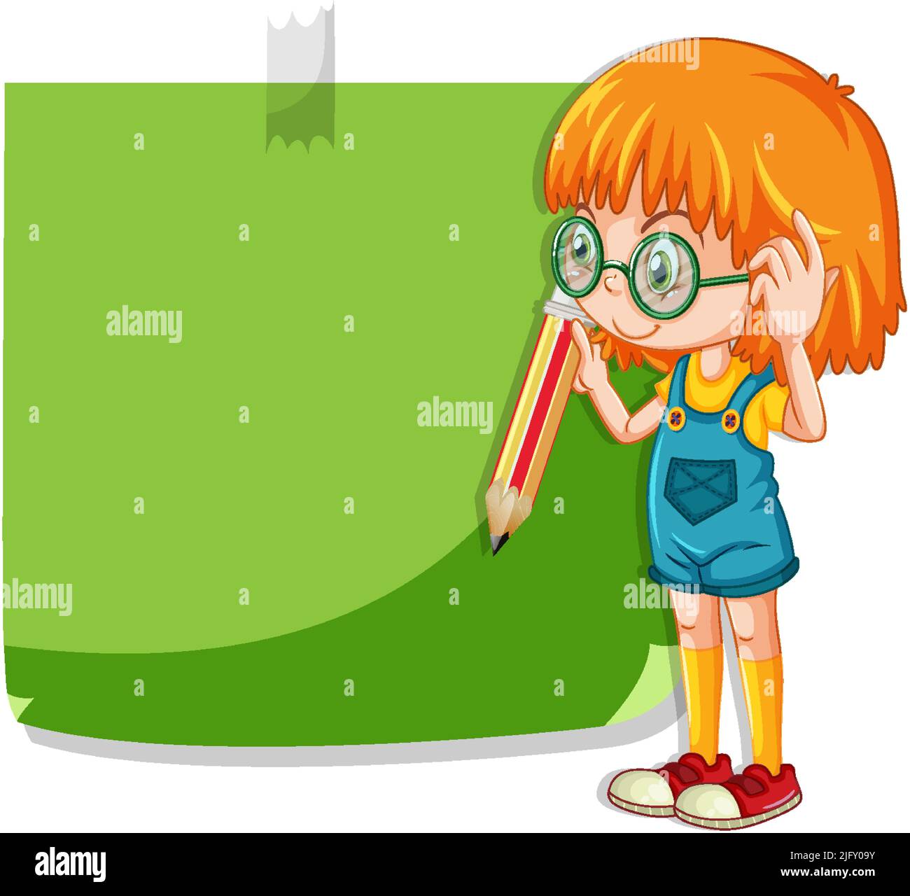 Cute girl cartoon character with colour notepad illustration Stock ...