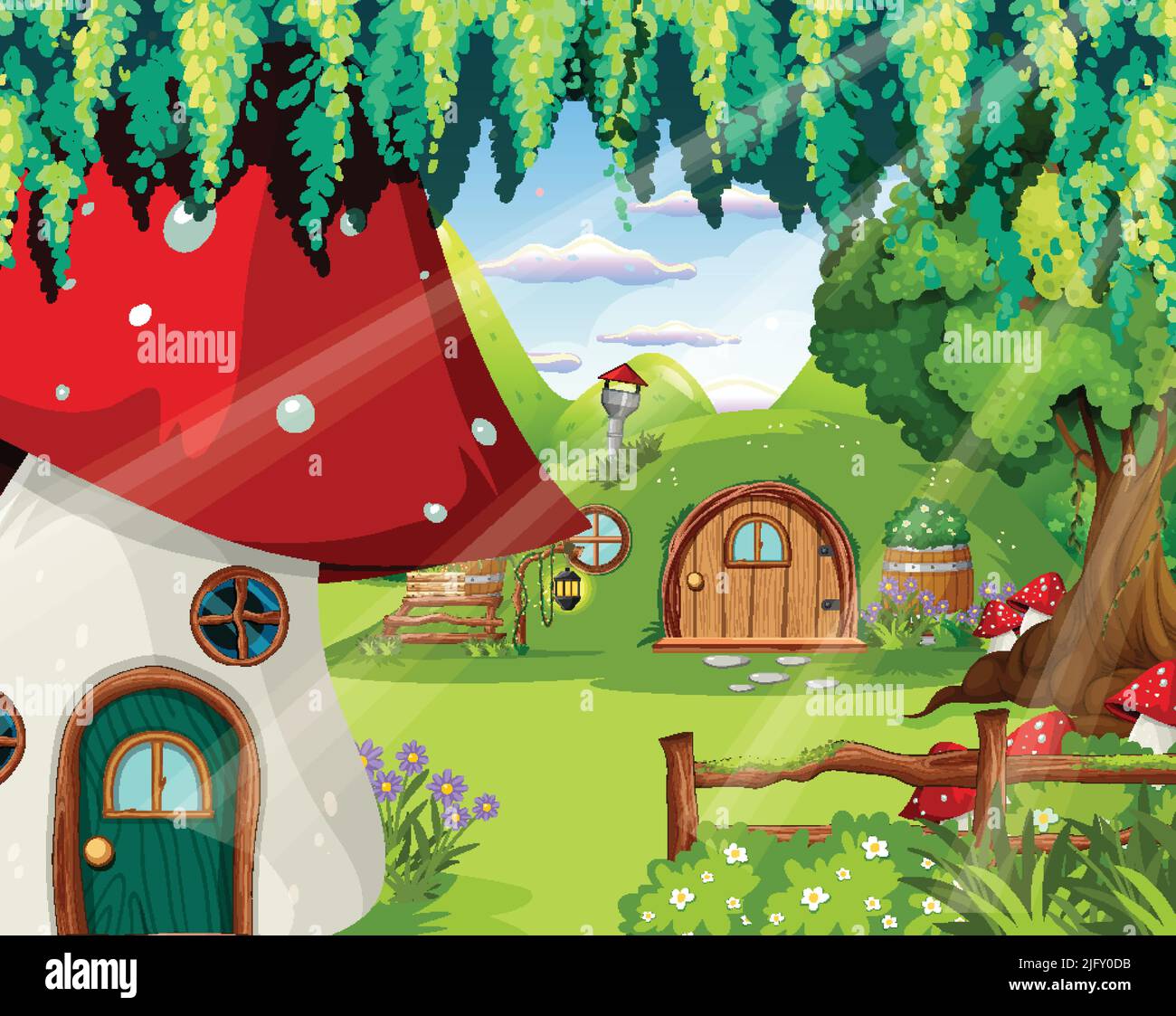 Fantasy forest cartoon background illustration Stock Vector Image & Art ...