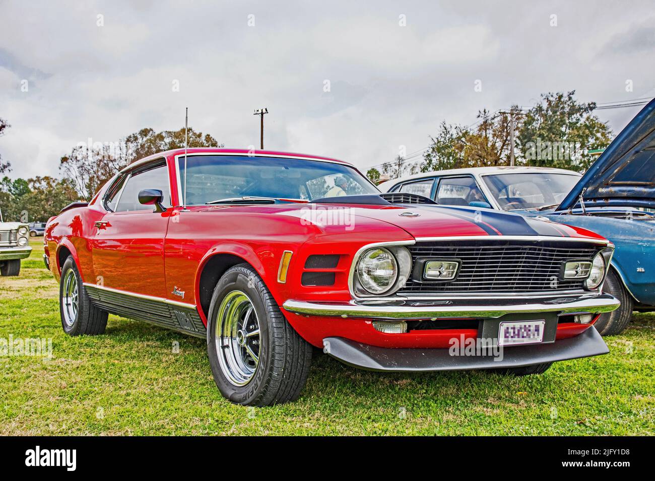 A Red 1970 Ford Mustang Mach 1 .at Manilla Showground Australia Stock ...