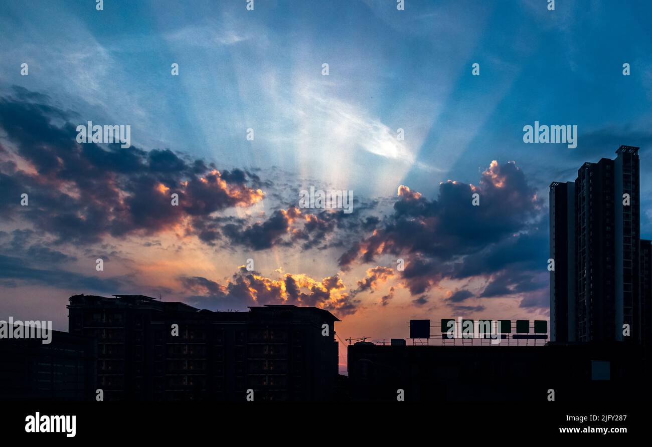 In the evening, the sky is illuminated by the evening sun. The ...