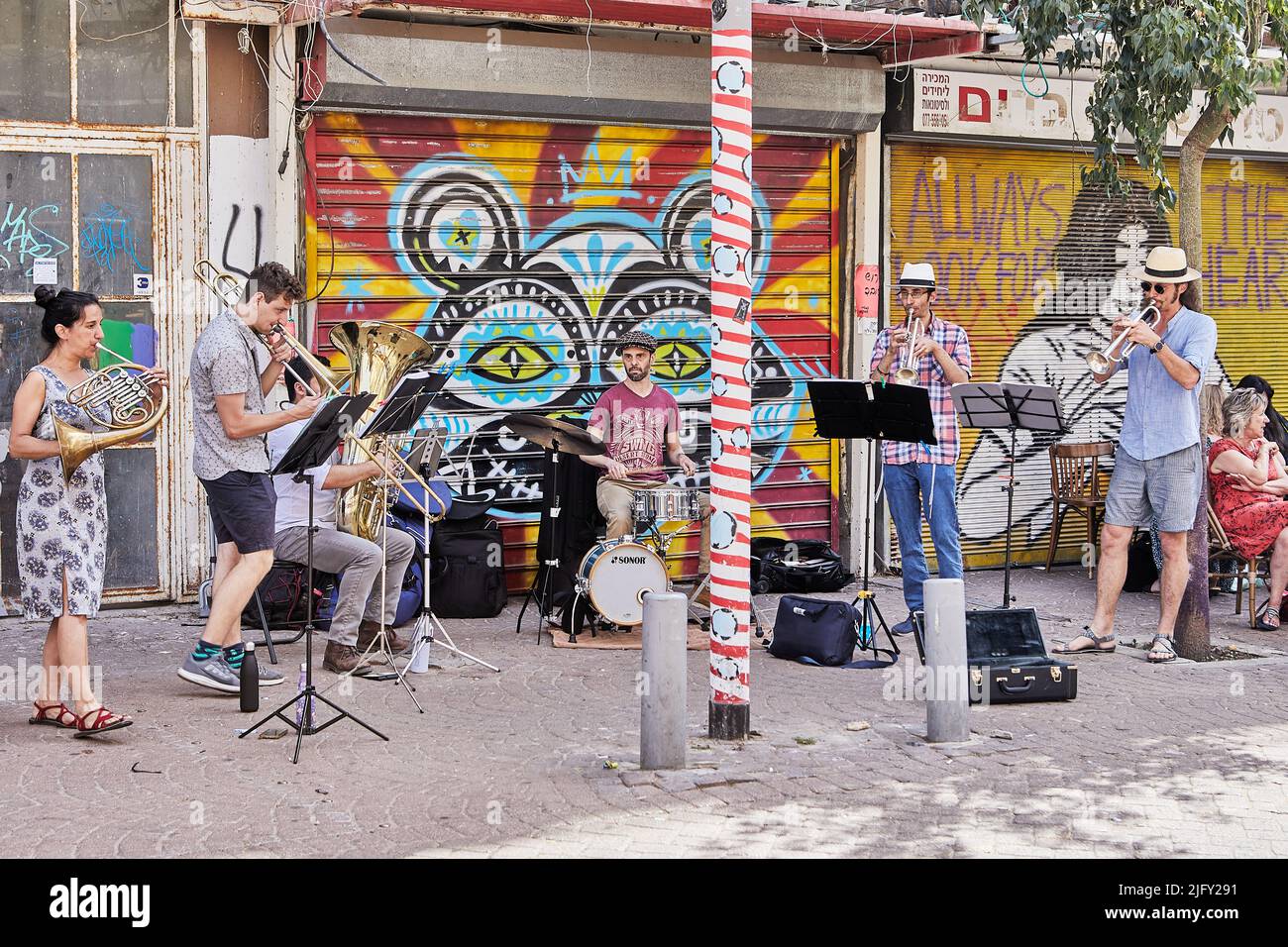 Street brass band on the street in Tel Aviv Stock Photo - Alamy