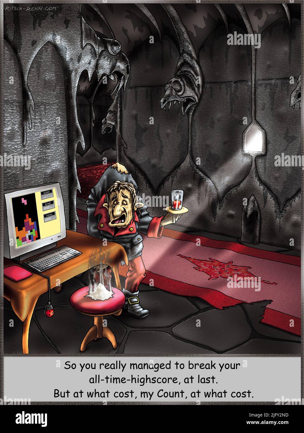 Gaming addiction, satirical illustration Stock Photo - Alamy