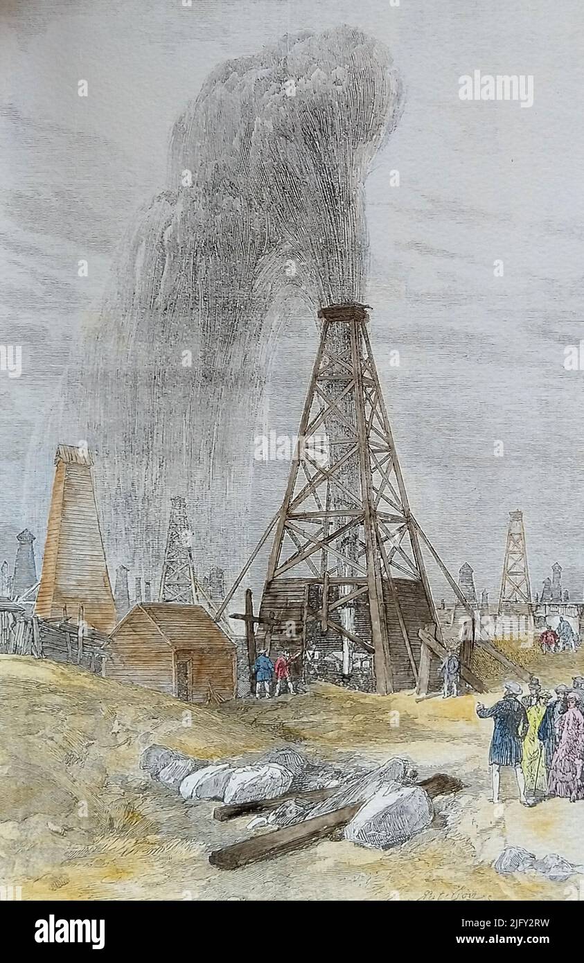 Early oil well, illustration Stock Photo - Alamy
