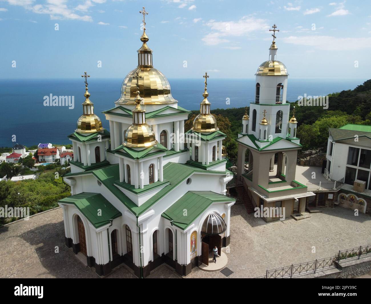Christian church in the mountains above the sea. Temple of the Holy ...