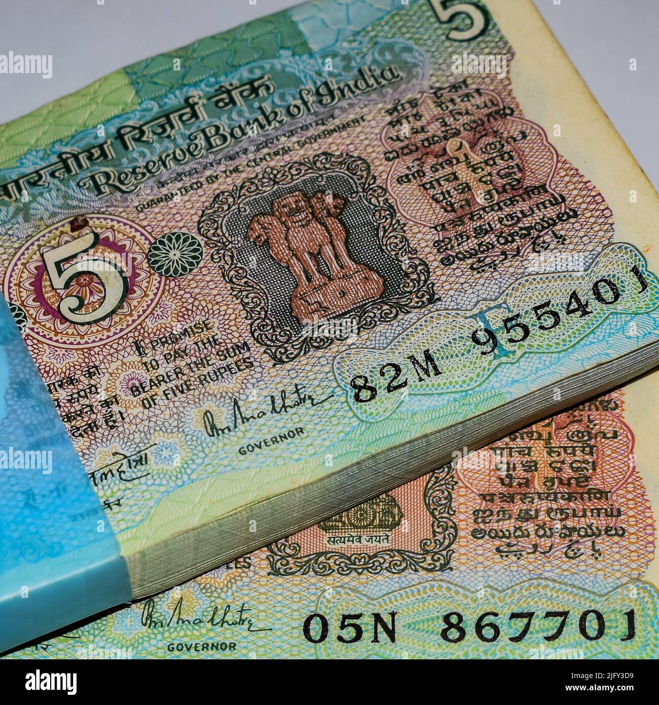 Rare Old Five Rupee notes combined on the table, India money on the ...