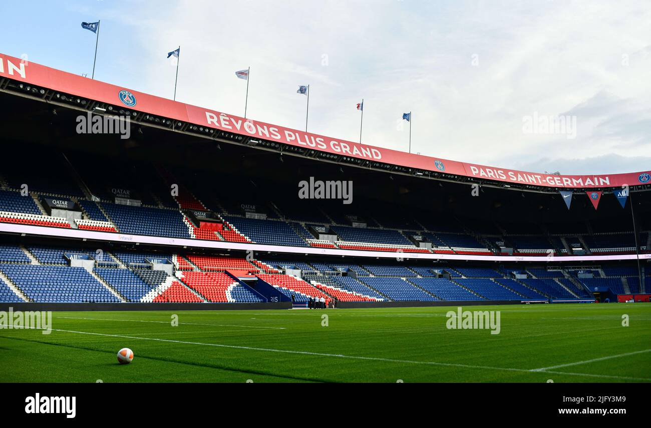 Paris, France on July 5, 2022. The lawn of Paris-Saint-Germain (PSG ...
