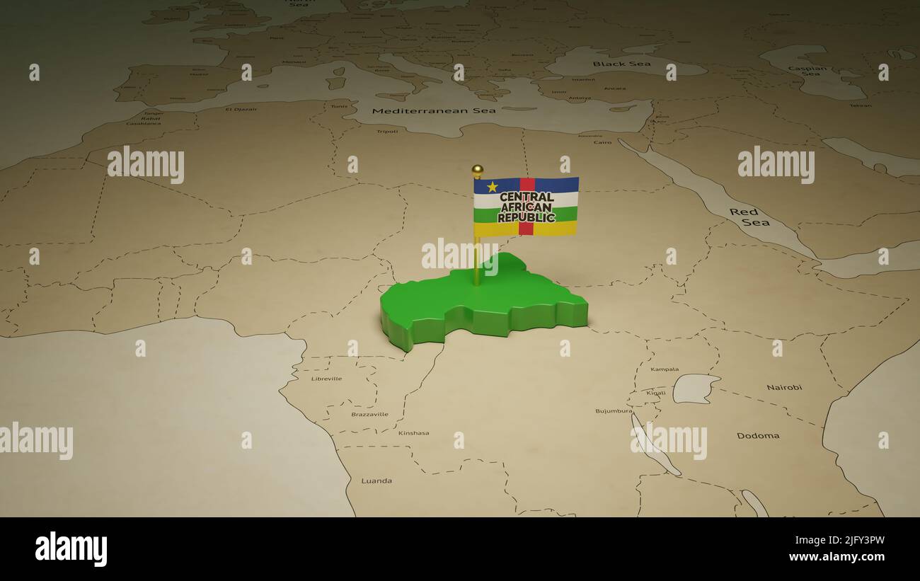 Map of Central African Republic with flag on world map background 3D ...