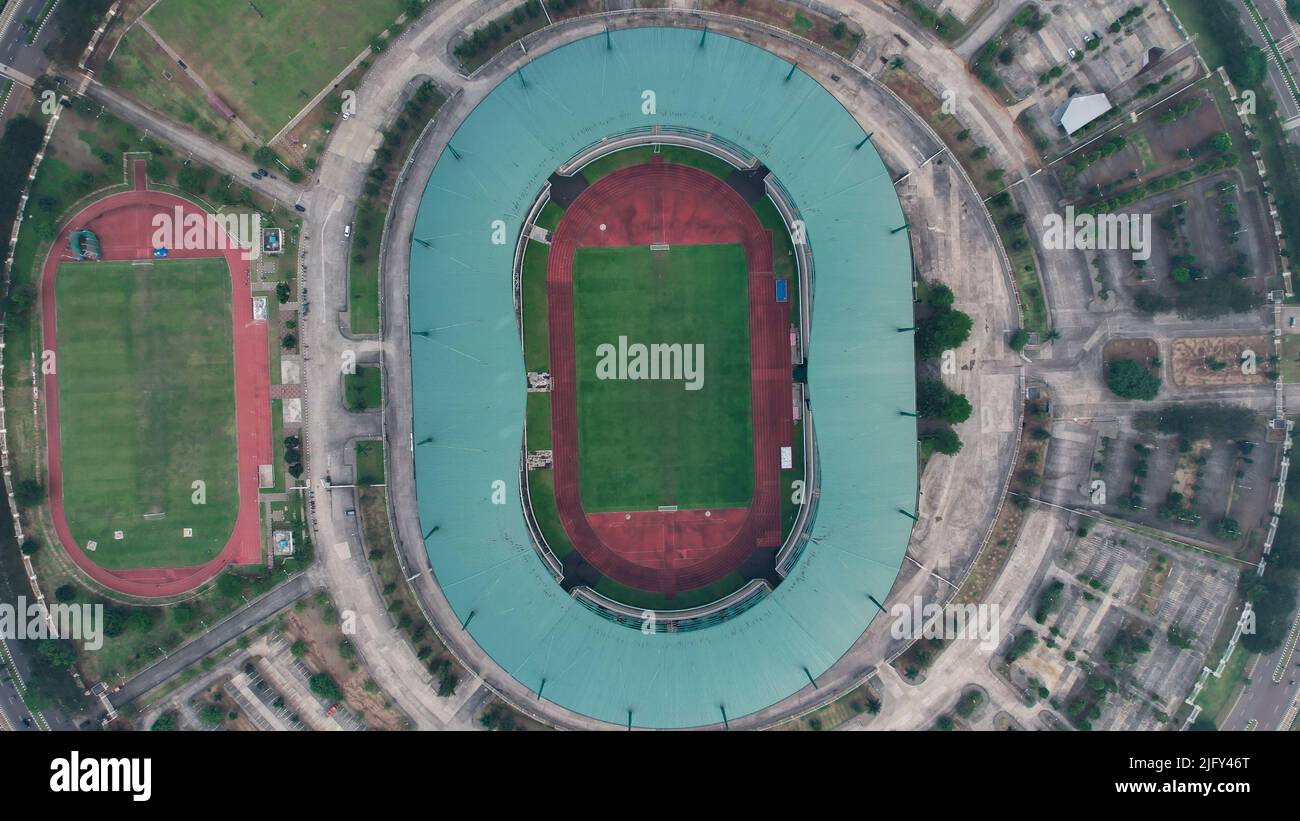Aerial view of the Beautiful scenery of Pakansari Stadium. with Bogor ...