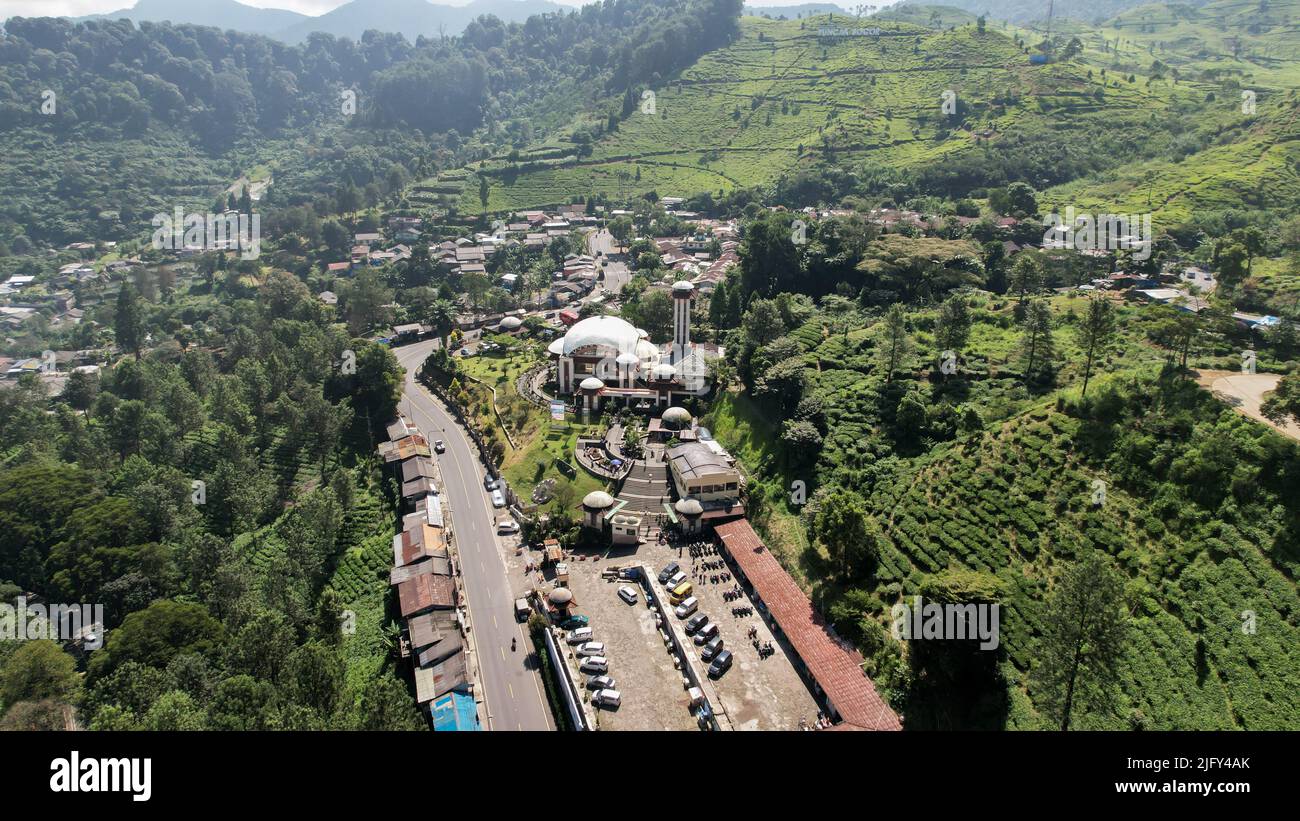 Aerial view of The Largest Mosque At Taawun Puncak, Ramadan Eid Concept ...