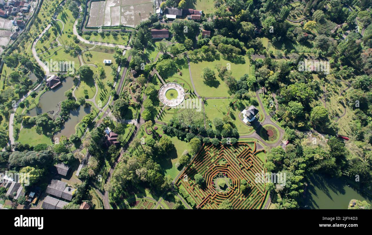 Aerial view of The Taman Bunga Nusantara or Flower Garden Nusantara, a ...