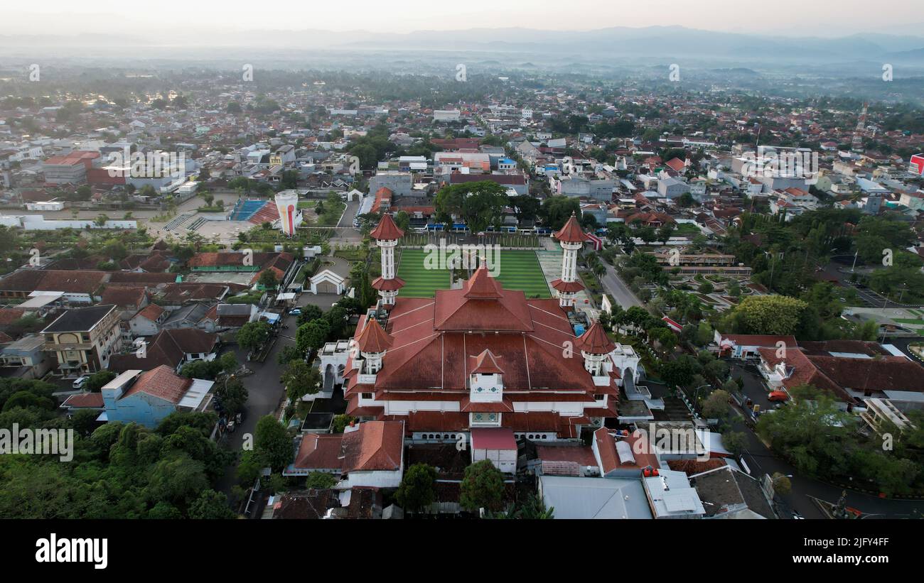 Aerial view of The Largest Mosque Agung Cianjur, Ramadan Eid Concept ...