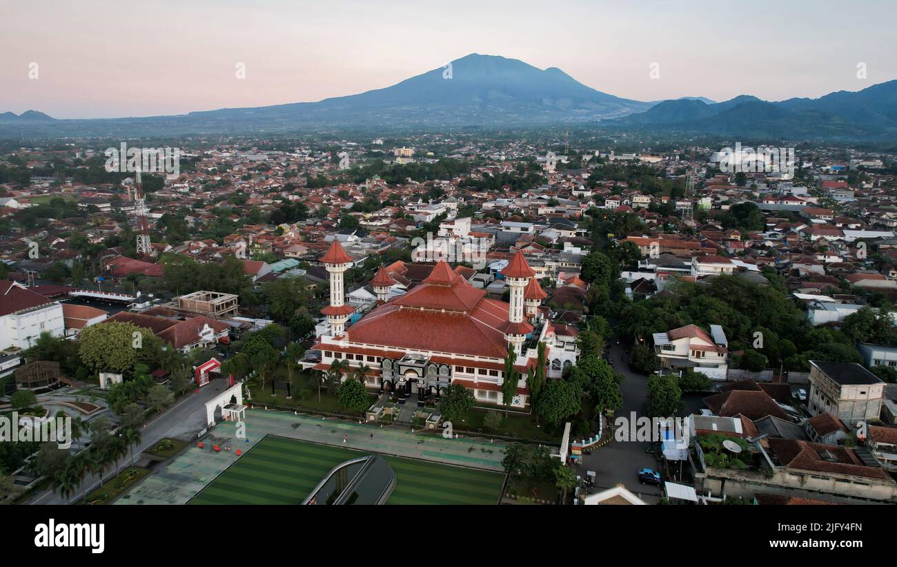 Aerial view of The Largest Mosque Agung Cianjur, Ramadan Eid Concept ...