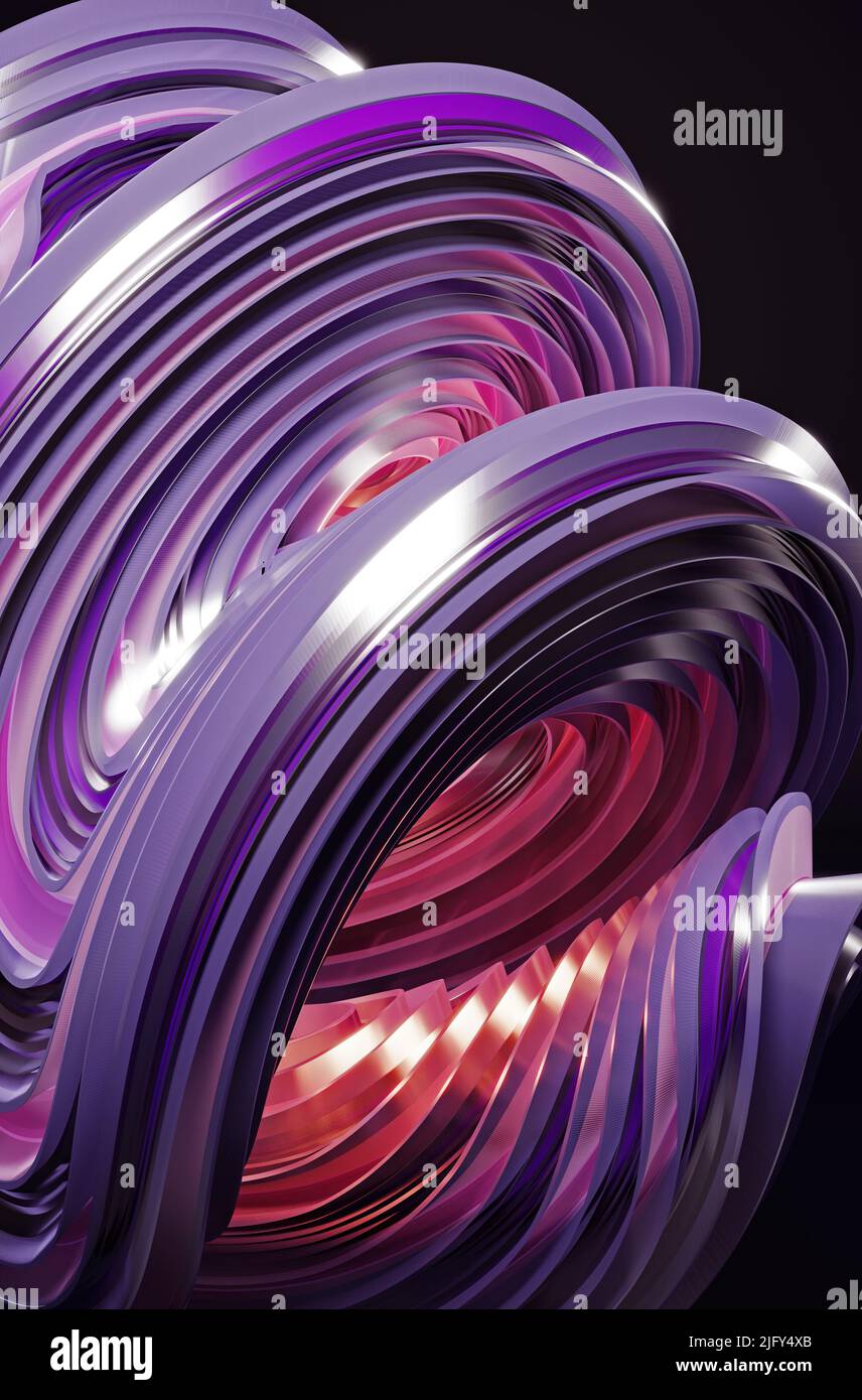 3D render. Dynamic and twisted shape pattern. Geometric elements ...