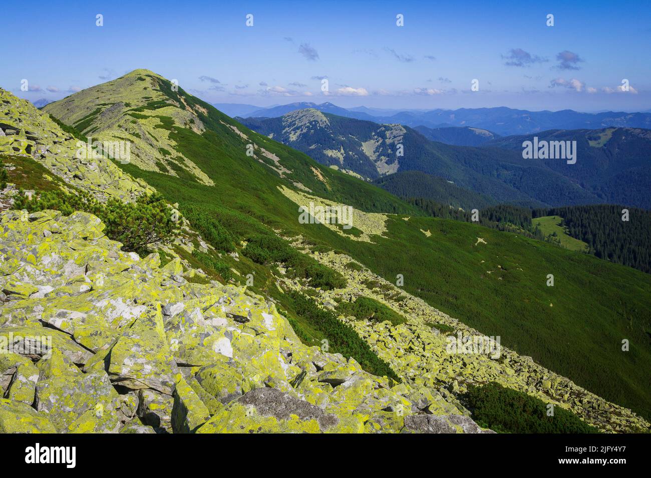 The unique landscape of the Carpathian Mountains, Gorgany region ...