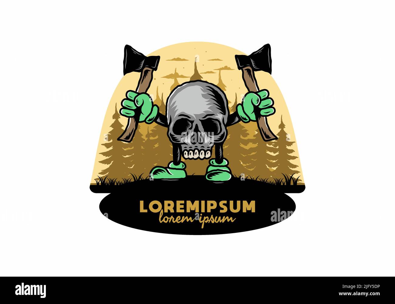 Illustration design of a Skull holding two ax Stock Vector Image & Art ...