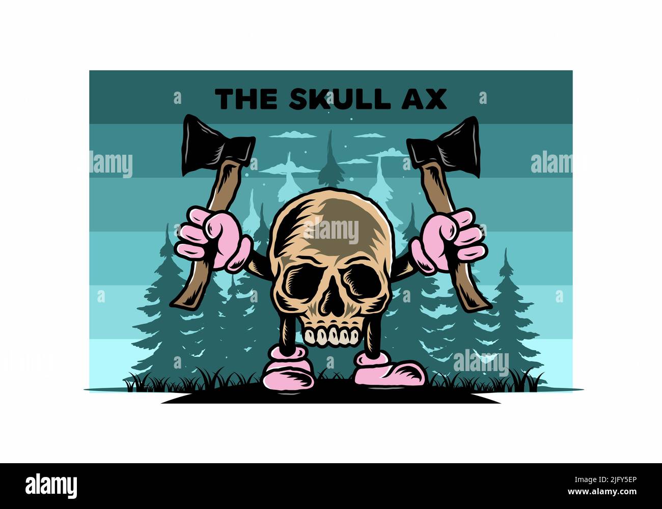Illustration design of a Skull holding two ax Stock Vector Image & Art ...