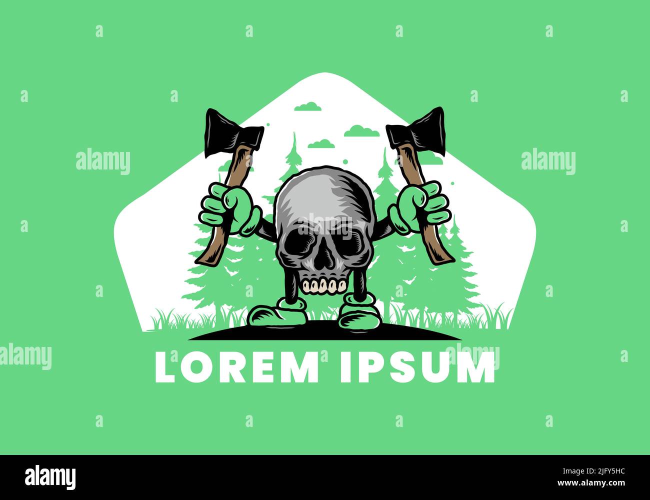 Illustration design of a Skull holding two ax Stock Vector Image & Art ...