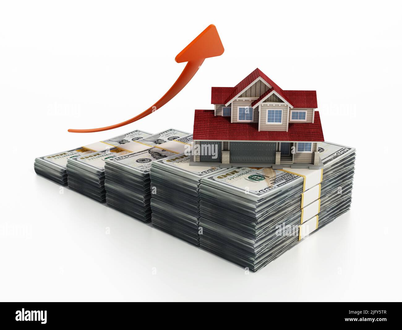 Luxury house standing on top of dollar bills. Rising house prices ...