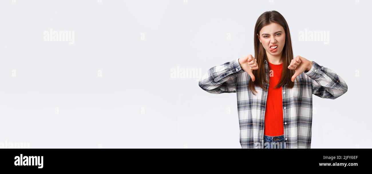 Lifestyle, different emotions, leisure activities concept. Displeased ...