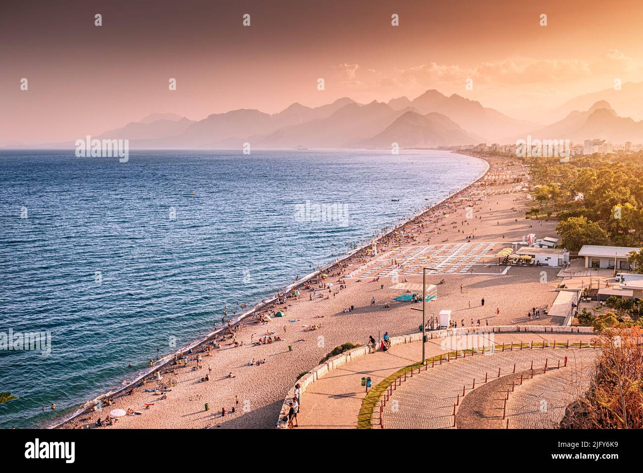 Aerial view of scenic and popular Konyaalti beach in Antalya resort ...