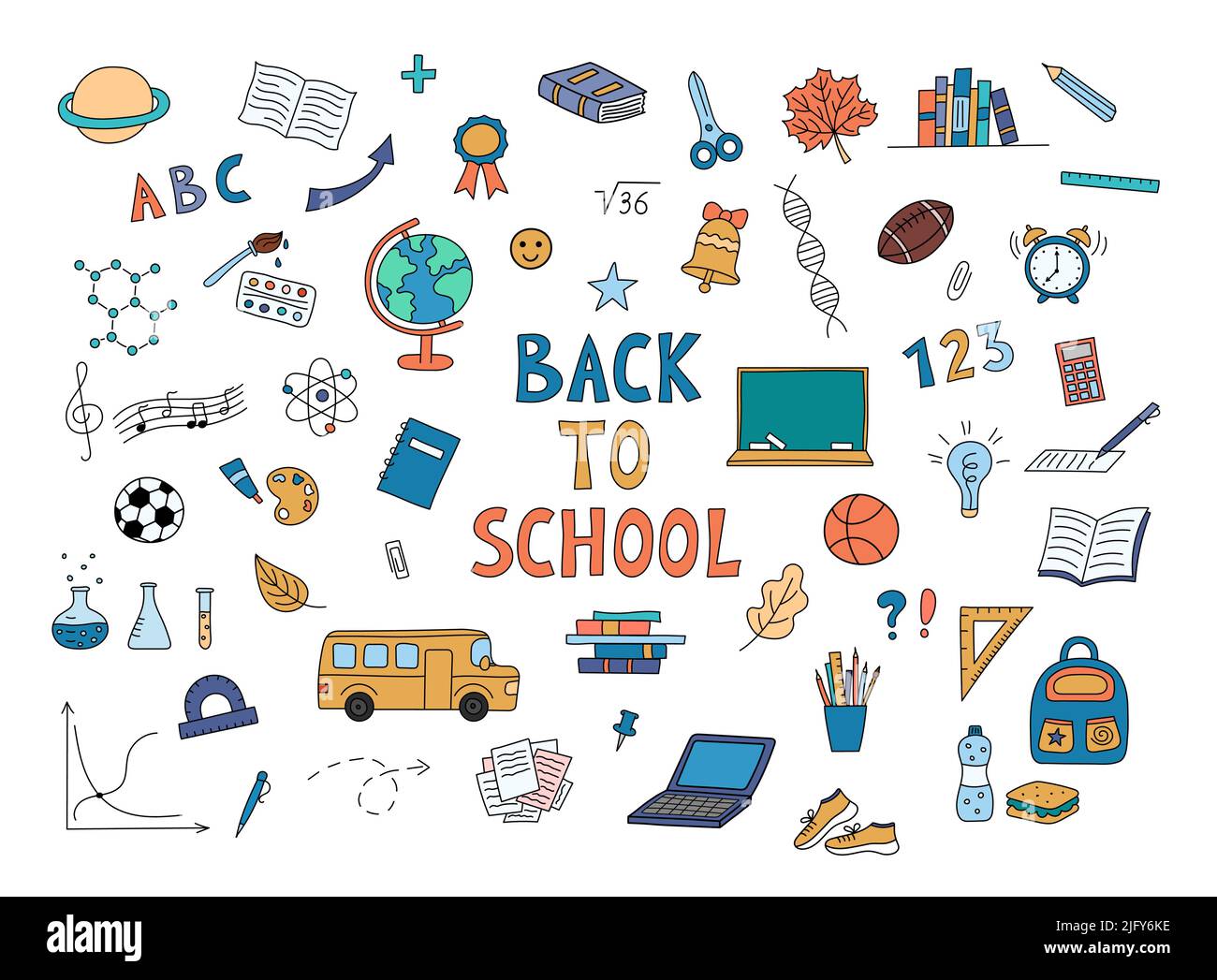 School doodles set. Funny hand drawn objects for educaton. School ...