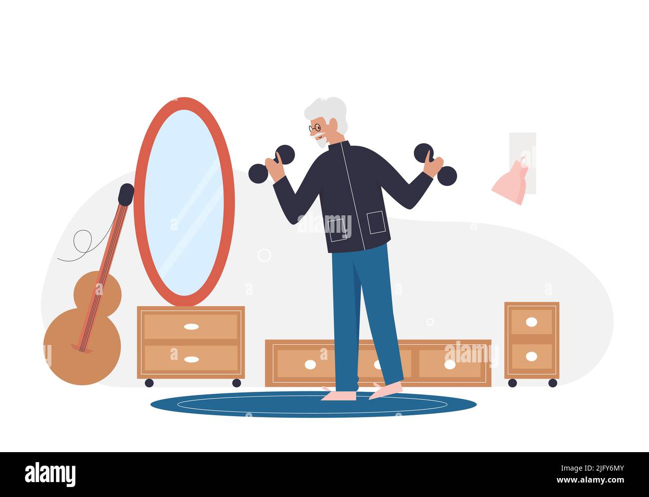 Senior man exercising at home. Elderly active healthy lifestyle vector ...