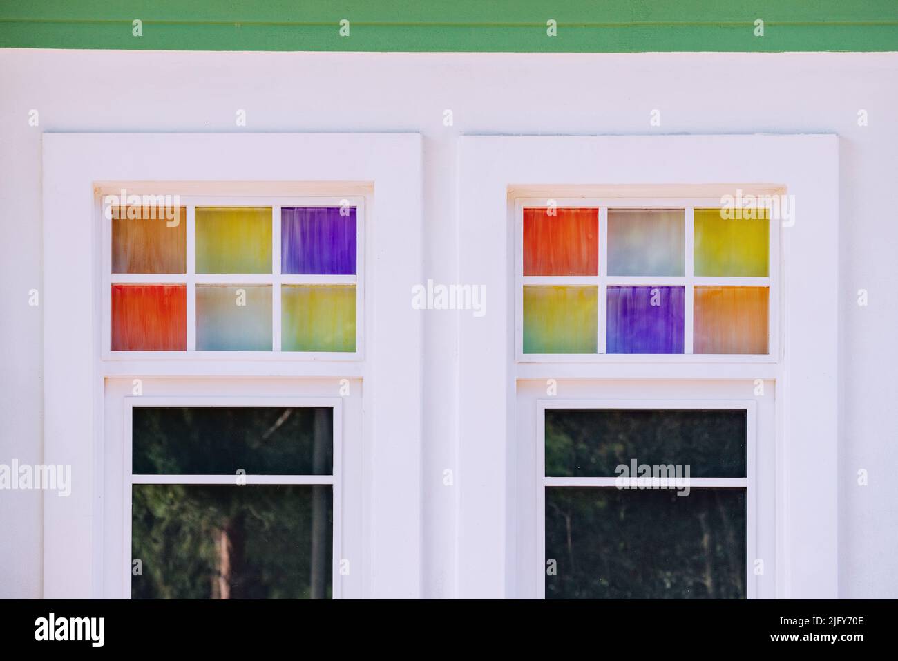 Minimalistic background with a window partially decorated with paint in ...