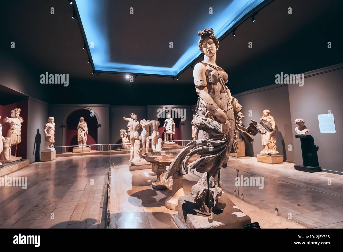 28 May 2022, Antalya, Turkey: Majestic Greek antique statue of dancing ...