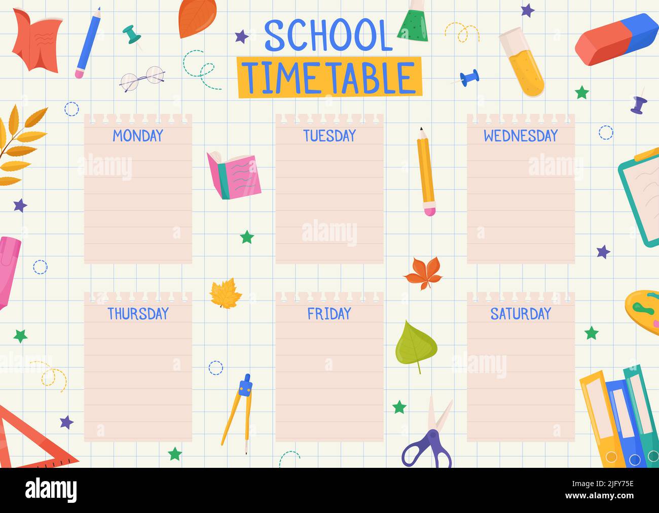 Cute childish school timetable, weekly classes schedule for kids with ...