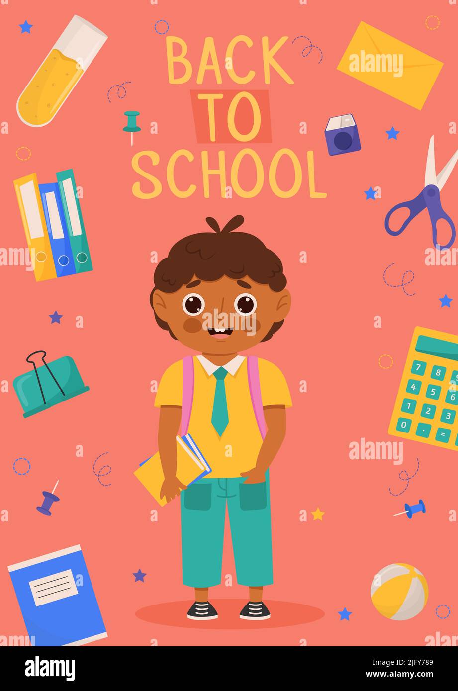 Back to school banner design with colorful funny school character ...