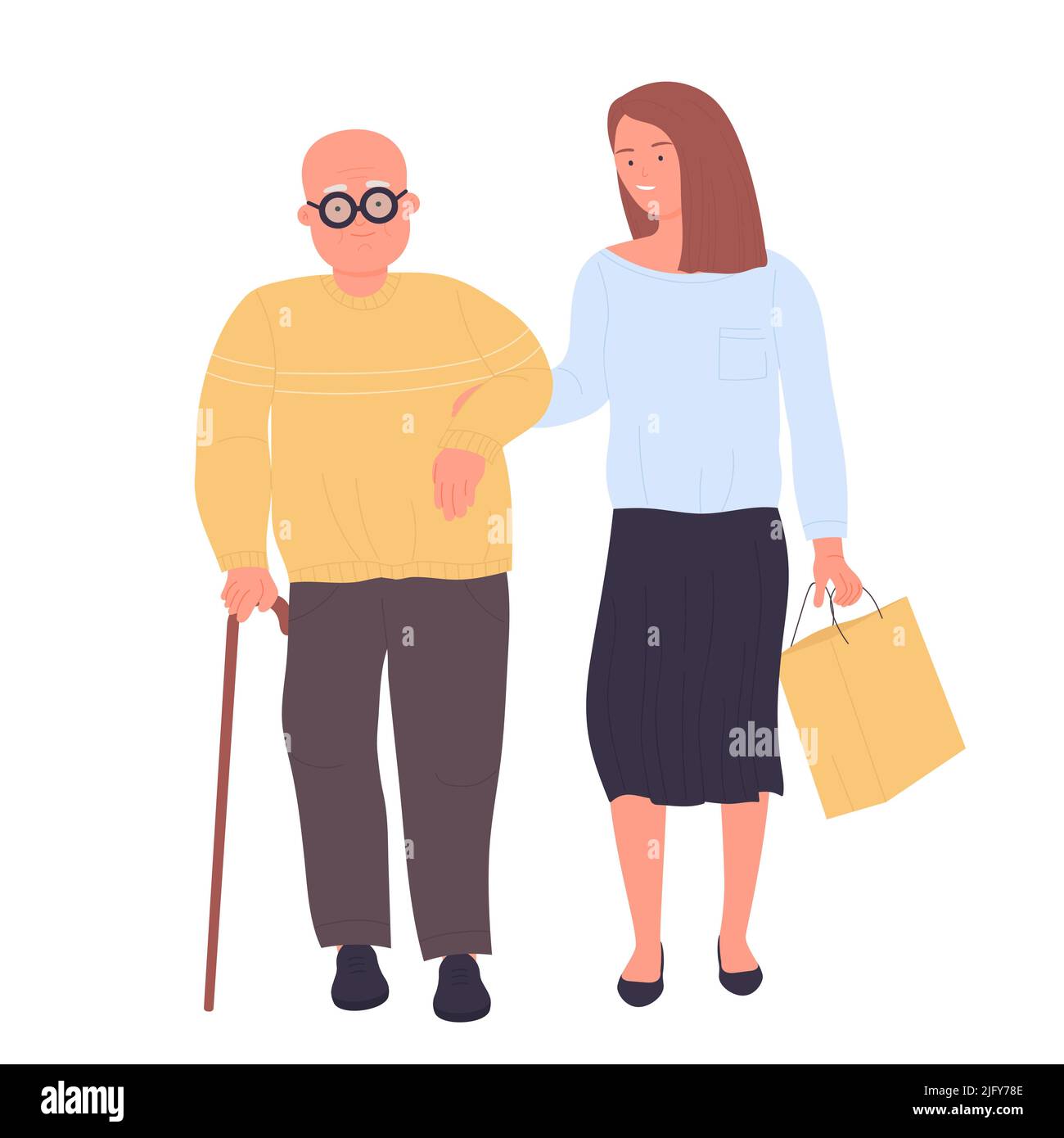 Senior people help and support. Volunteer work and assistance vector ...