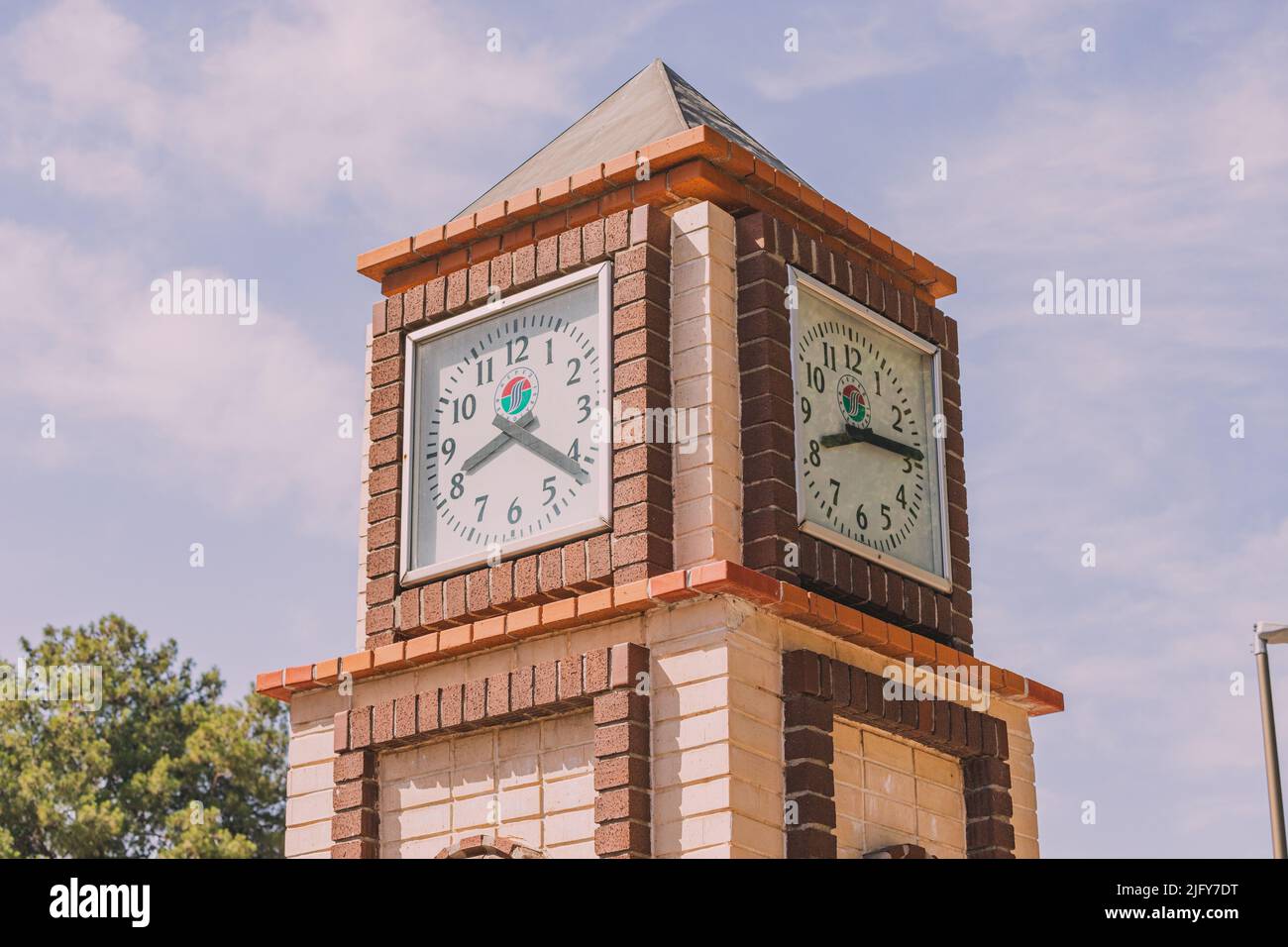 30 May 2022, Antalya, Turkey: Clock tower in Dokuma Park in Kepez ...