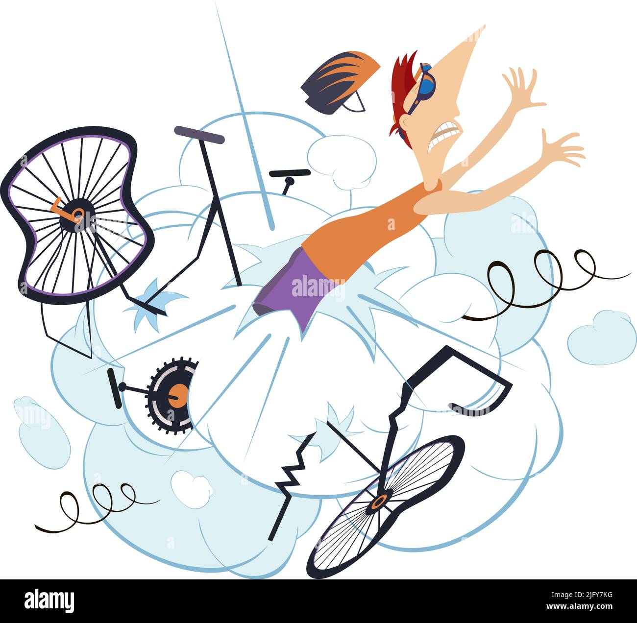 Cyclist man falling down from the bicycle isolated illustration ...
