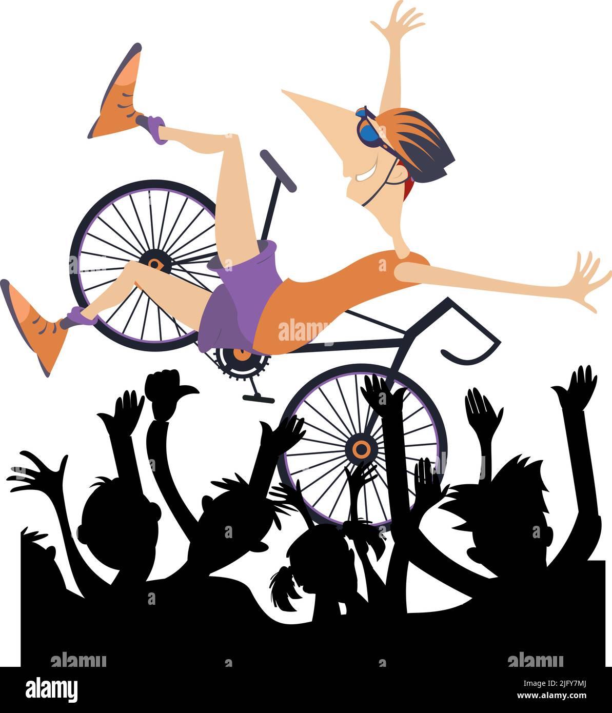 Cartoon man rides a bike and wins the race isolated illustration ...