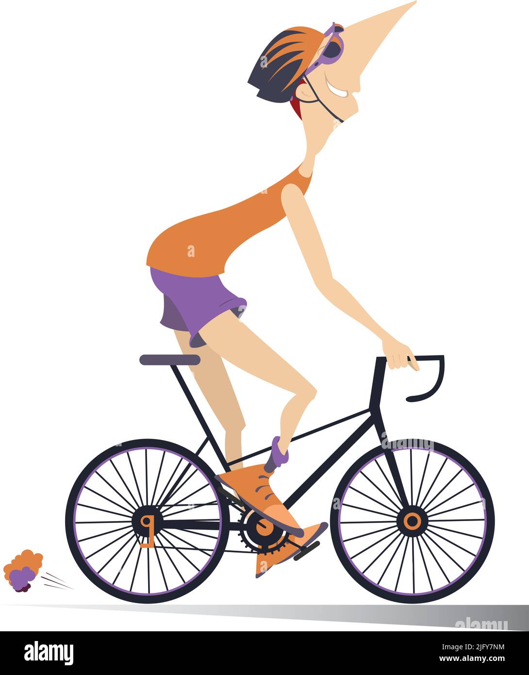 Cartoon man rides a bike isolated. Smiling man in helmet rides a bike ...