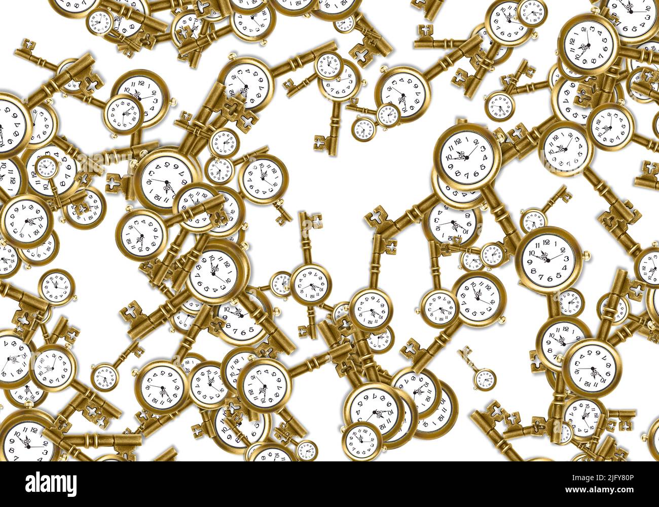 Pile of key-shaped watches scattered on white Stock Photo - Alamy