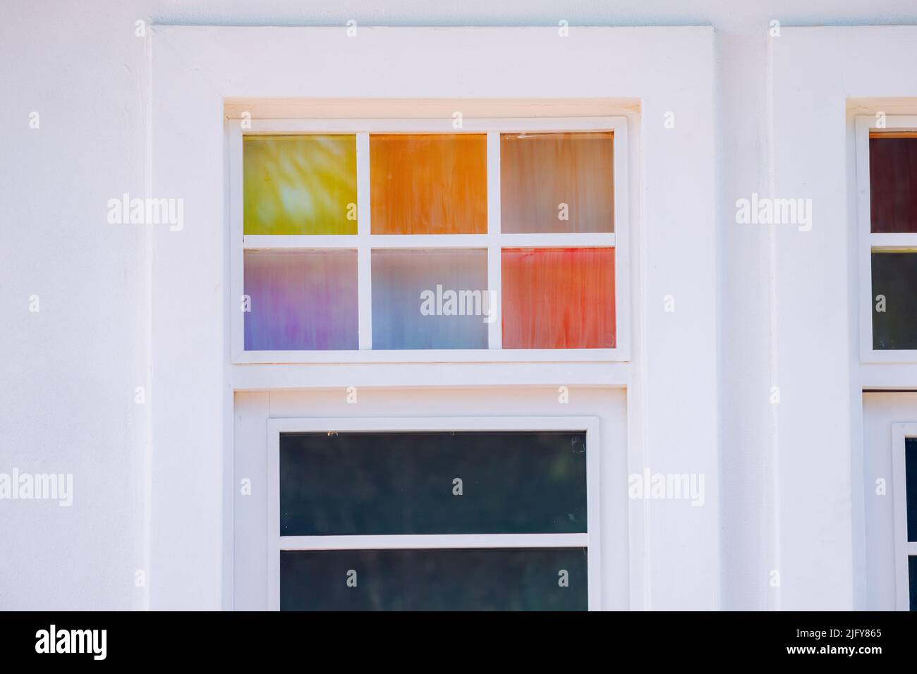 Minimalistic background with a window partially decorated with paint in ...